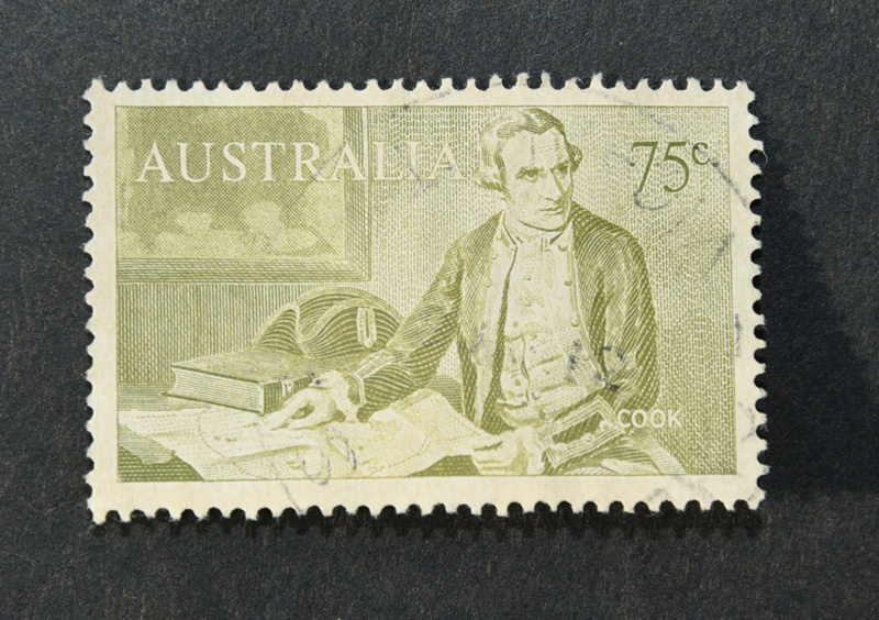 Postage stamp, Australia 75c, featuring Captain Cook; Australia Post ...