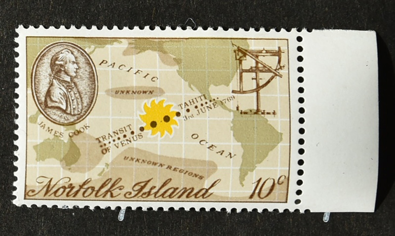Postage stamp, Norfolk Island 10c, James Cook, Transit of Venus Tahiti ...