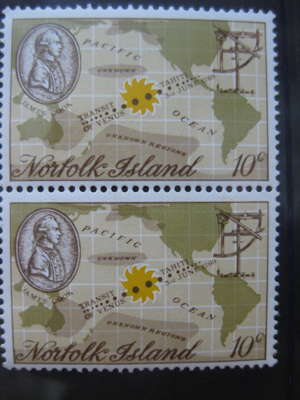 Postage stamps, Norfolk Island 10c, James Cook, Transit of Venus Tahiti ...