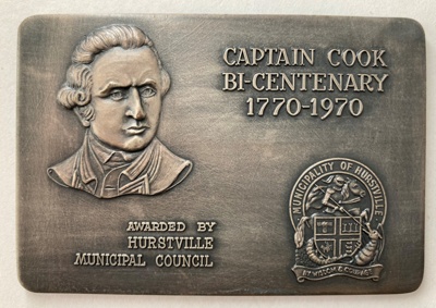 Commemorative rectangular medallion of Captain Cook Bicentenary; 1970 ...