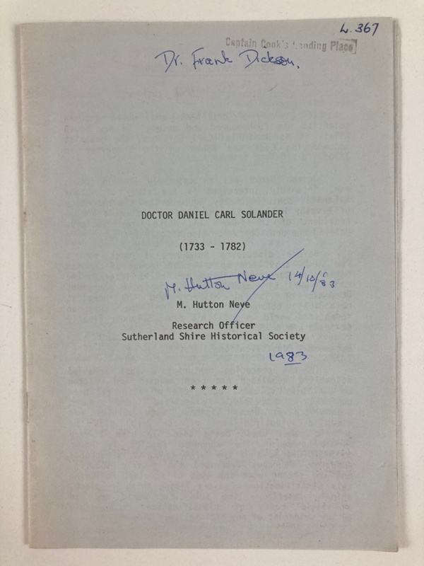 Dr Daniel Carl Solander; M Hutton Neve; 1983; 2021.370 | eHive