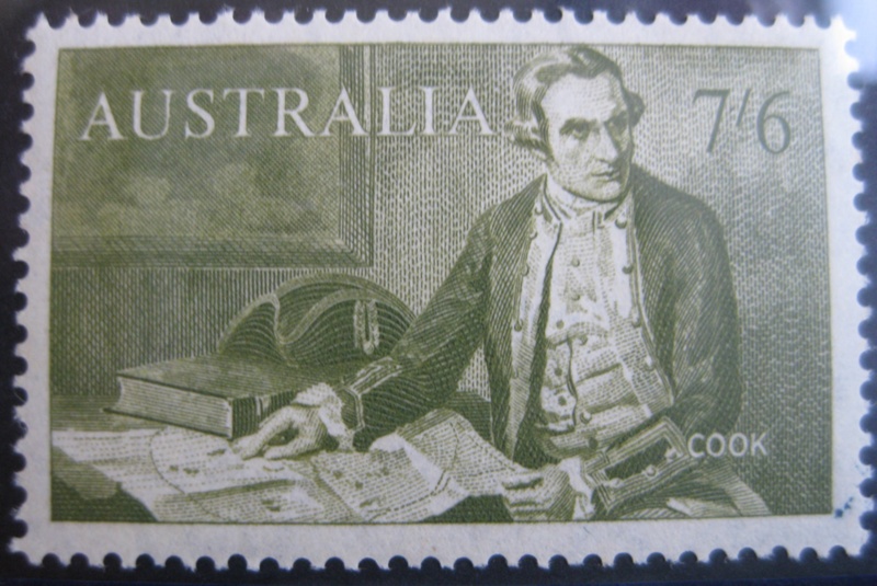 Postage stamp, Australia 7/6, featuring Captain Cook; Australia Post ...