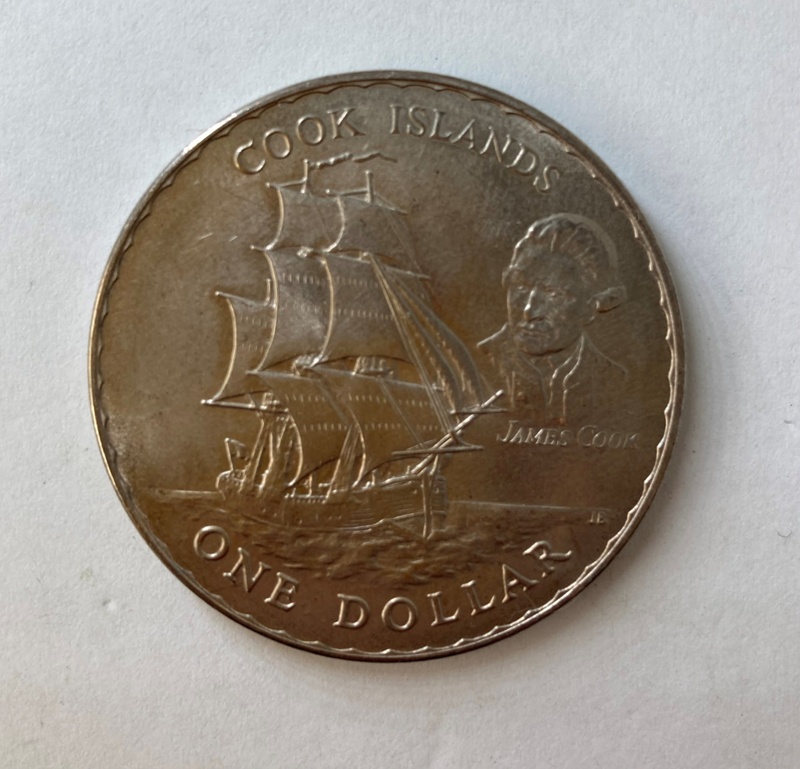Commemorative coin, Cook Islands, coin from New Zealand $1; 1970; 2021. ...