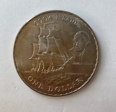 Commemorative coin, Cook Islands, coin from New Zealand $1; 1970; 2021. ...