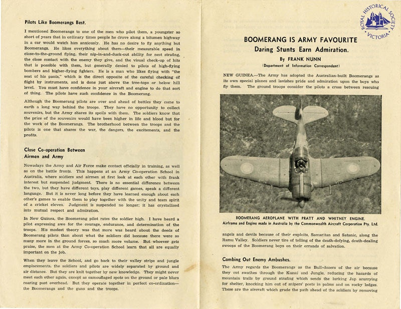 Pages of leaflet describing operations by Commonwealth Aircraft ...