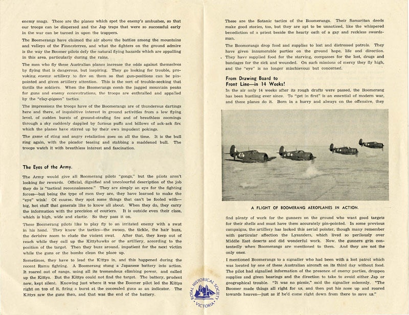 Pages of leaflet describing operations by Commonwealth Aircraft ...