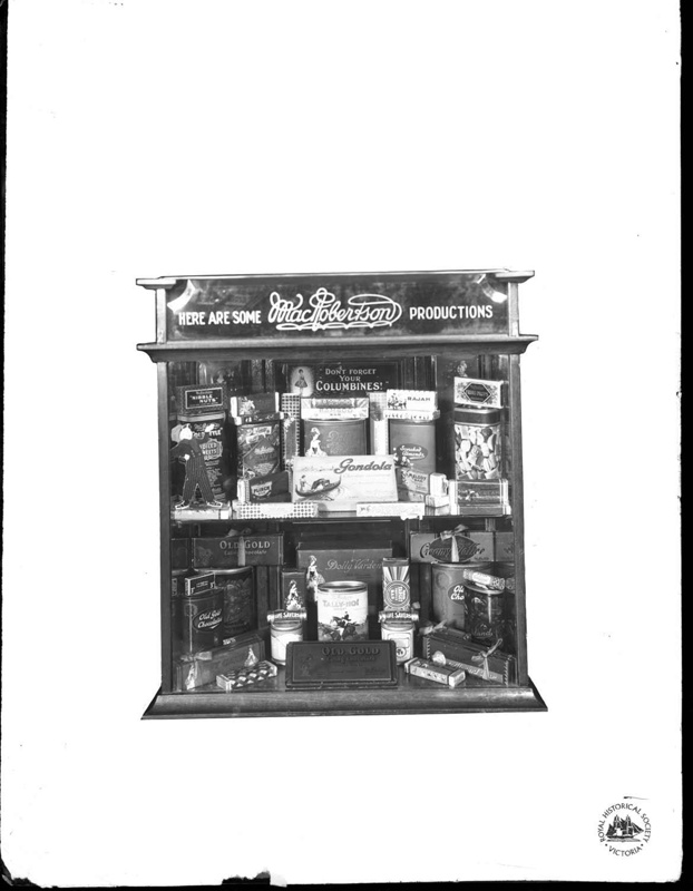 Cabinet displaying MacRobertson confectionery products; MacRobertson ...