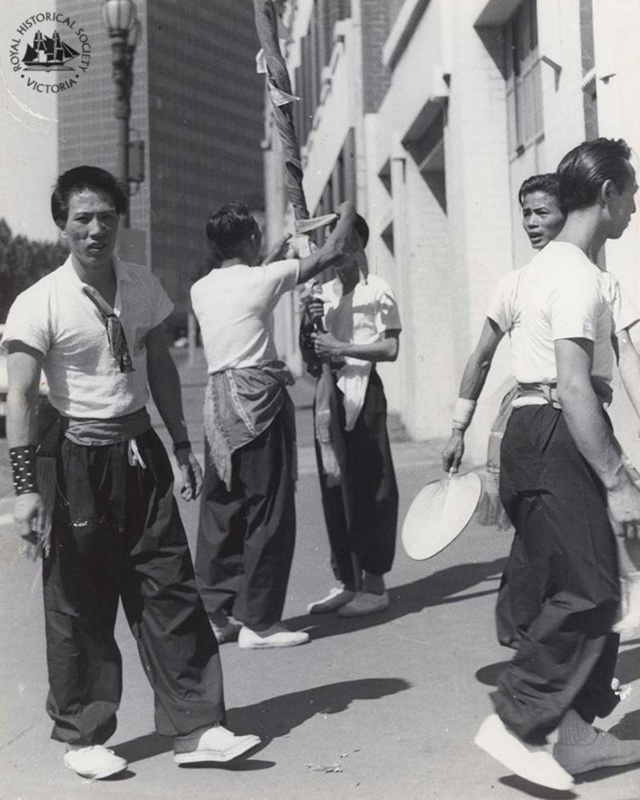 Little Bourke Street, Melbourne : A group celebrating a festival, c ...
