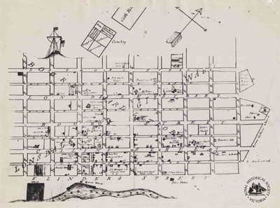Map of Melbourne streets in the Hoddle Grid, c. 1840; PH-970024 | eHive