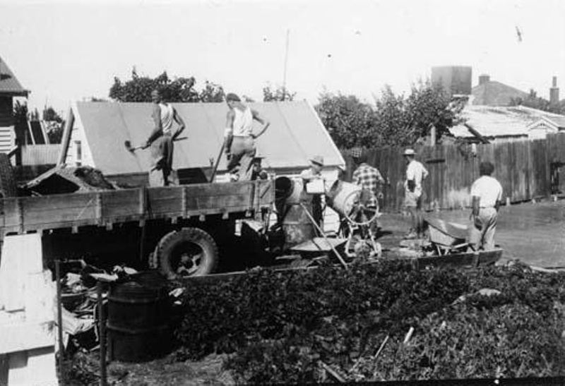 1950s Ellesmere Transport men working on roller scating rink in 8 ...