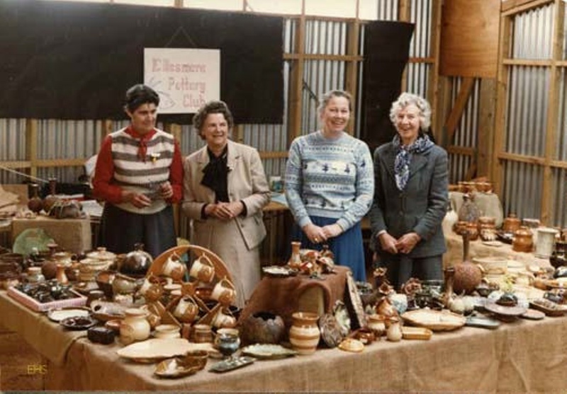 Ellesmere Pottery Club, L-R Peg Hill, Ven Bailey, Bertie Miessen, Elma ...