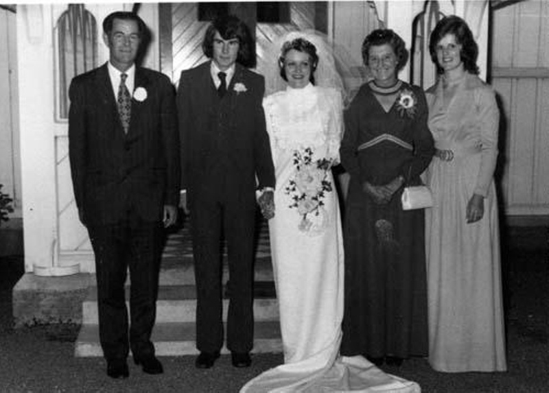 John Hamilton married Annette Baxter 1975, L-R Trevor, John, Annette ...