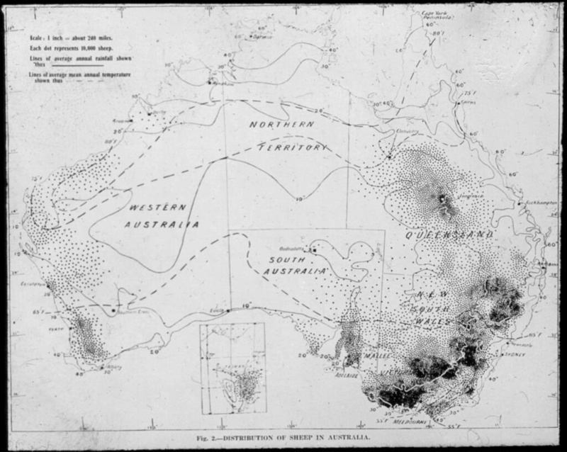 [Map showing] distribution of sheep in Australia; 1930-1939; HL.NL ...