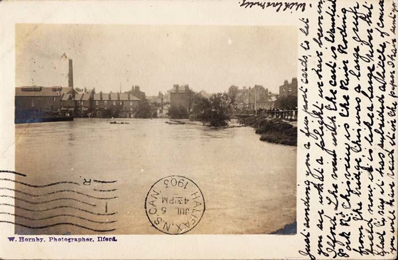 Postcard, unlabelled, showing Ilford in 1903 with the River Roding in ...