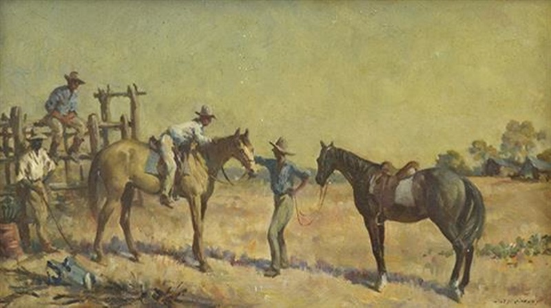 'Stockmen at Yards'; Daryl Lindsay; AC 0166 | eHive