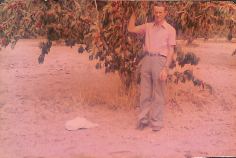 Colour photograph of a man, possibly Bruce Rees, standing beneath a ...