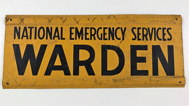 National Emergency Services Warden sign; Unknown; 1996.154 | eHive