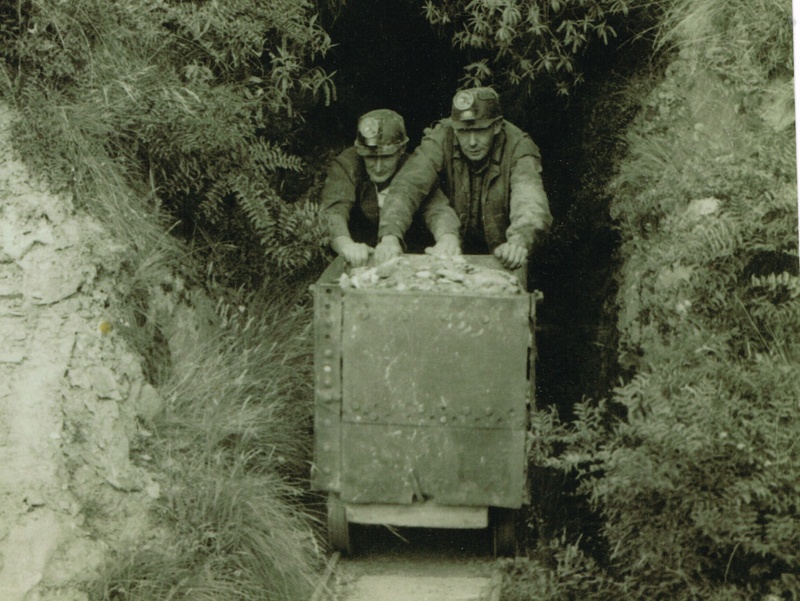 Mining - Peter Sharpe and Jimmy Sanders pushing out a cart of scheelite ...