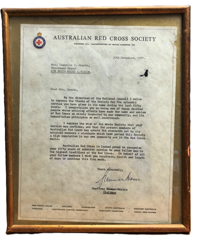 Australian Red Cross Certificate - Isabella Brooks; 1971; 22-58 a | eHive