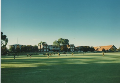 Ward Oval framed by school buildings, 1990; 1990/29 | eHive