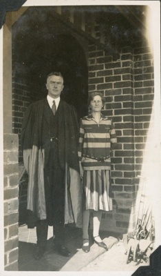 Photograph of Mr and Mrs Ward on the front porch of the Headmaster's ...