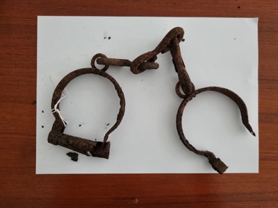 Police Hand Cuffs - D shape with connecting chain; Unknown; second half ...