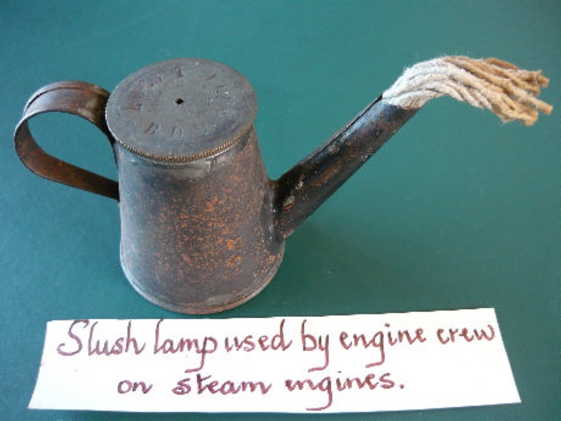 Slush Light, metal can with spout with wick, brass screws in screw top ...
