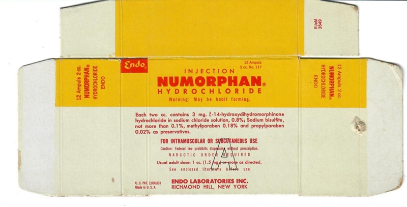 Pharmaceutical Box, "Endo Injection Numorphan Hydrochloride 3 x 10cc ...