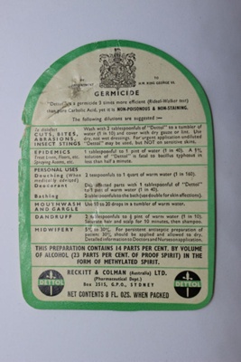 Label, "Dettol, Germicide".; Reckitt & Colman (AUSTRALIA) LTD ...