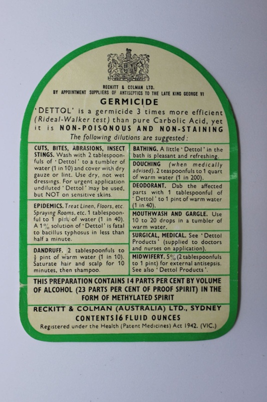 Label, "Dettol, Germicide".; Reckitt & Colman (AUSTRALIA) LTD ...