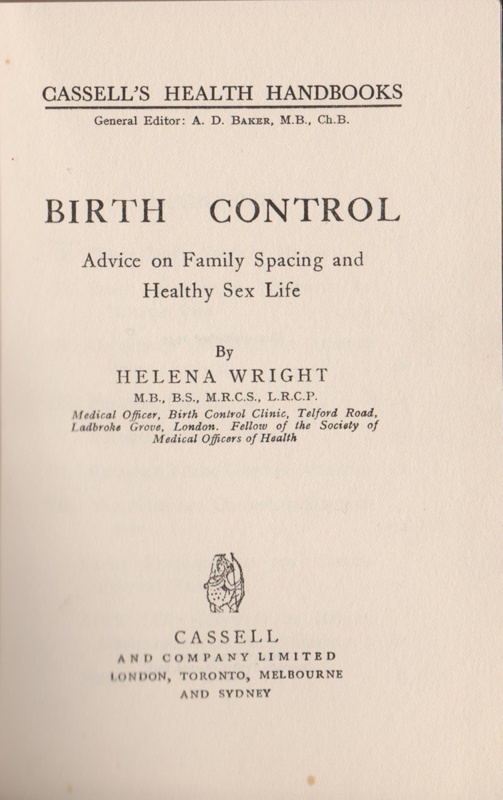 Book, 'Birth Control: Advice on Family Spacing and Healthy Sex Life ...