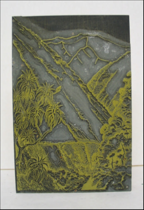 Print Block Depicting Mountains; N.M.A; 1960s; A.00179 | eHive