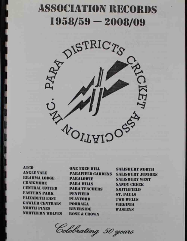 Para Districts Cricket Association Inc - Association Records 1958/59 ...