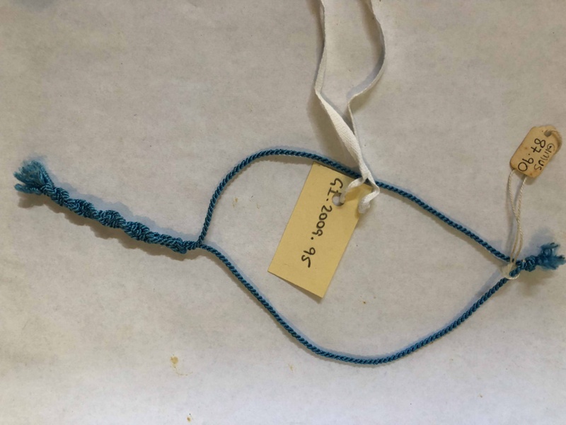 Blue silk macrame bookmark; 2009.95 | eHive