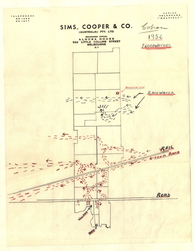 Yanga Station rainfall - Cobran Estate - hand drawn sketch of flooded ...
