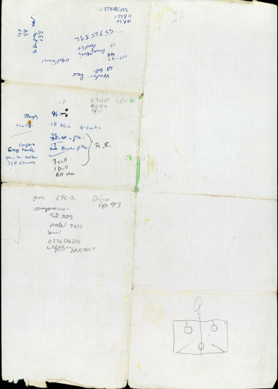 Handwritten numbers penned on a single A4 paper sheet with folded ...