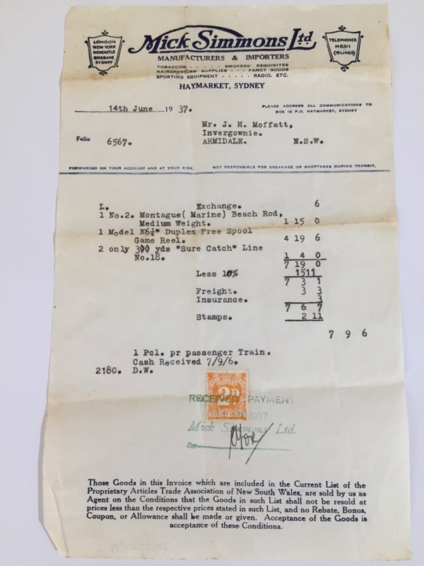 Invoices - household and personal invoices: for fishing equipment; Mick ...