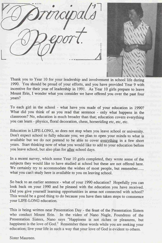 1990 Mount Erin High School Yearbook Principal's Report; 2023.2607 | eHive