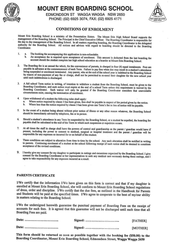 Mount Erin Boarding School Enrolment Form; 2023.1743 | eHive