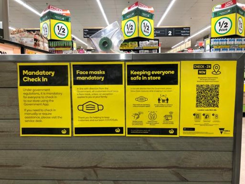 Mandatory COVID-safe entry requirements, Woolworths; Choat, Liz; 2021 ...