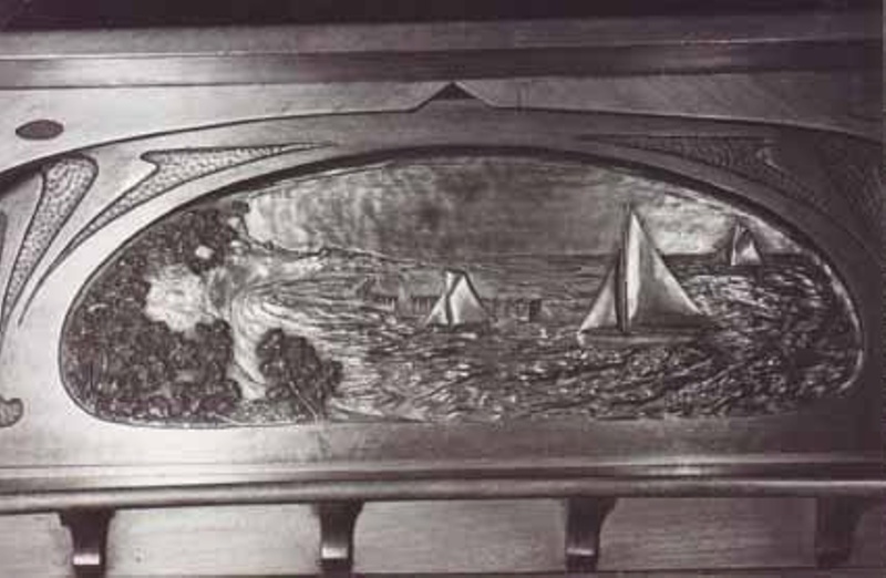 A Robert Prenzel wood carving of Half Moon Bay.; 191-?; P1423 | eHive