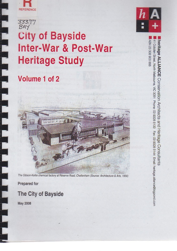 City of Bayside inter-war and post-war heritage study; Wixted, David ...