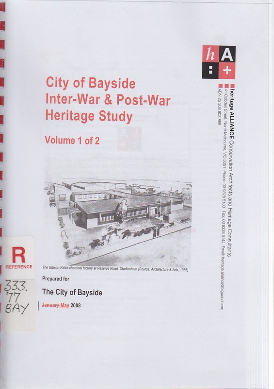 City of Bayside inter-war and post-war heritage study; Wixted, David ...
