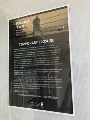 Notice of lockdown closure, Palace Cinemas, Brighton; Choat, Liz; 2020 Oct. 10; ... | eHive