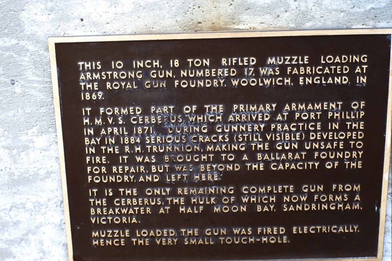 Plaque beneath the gun from the Cerberus at HMAS Cerberus Naval Base ...