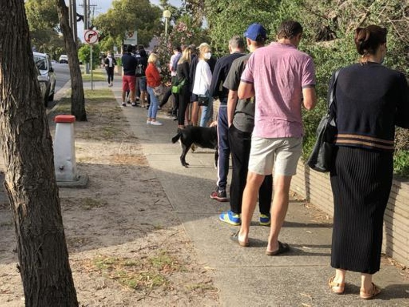 Lining up at 8.00 am for COVID-19 testing at Sandringham Hospital ...