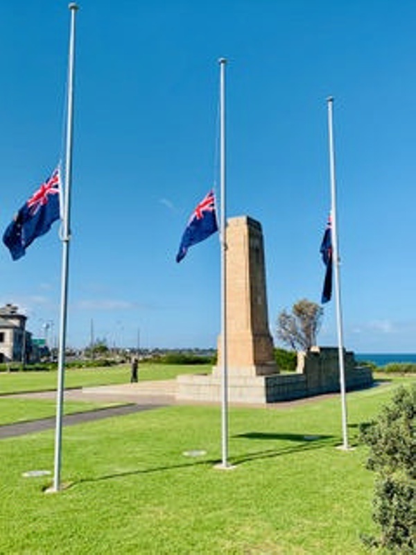Flags at half mast for ANZAC Day during lockdown, Green Point; Stanley ...