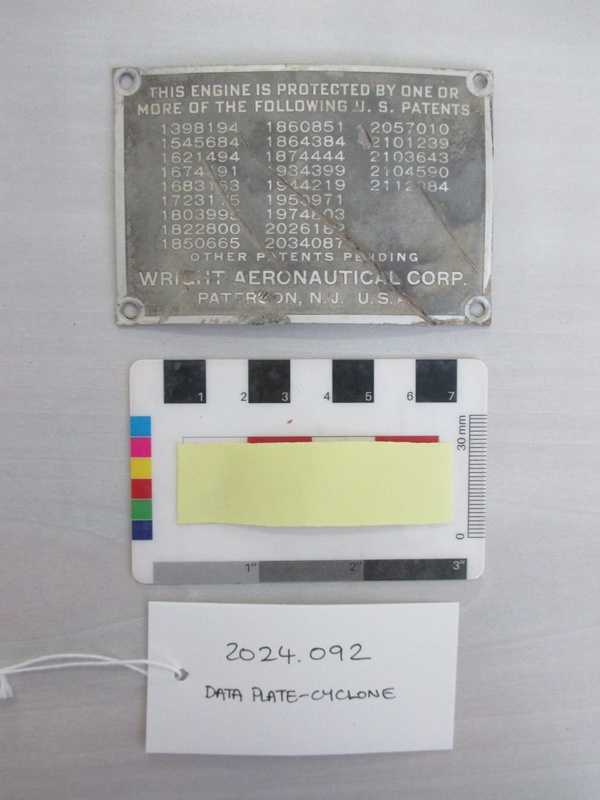 Data plate - Cyclone engine; 2024.092 | eHive