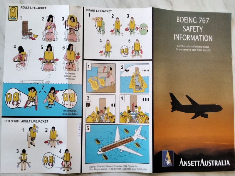 Ansett Australia Boeing 767 Safety Information Card; 2023.56 | eHive
