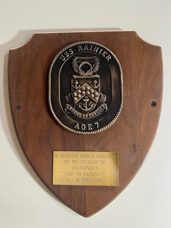 USS RAINIER AOE7 plaque; 2025.110 | eHive